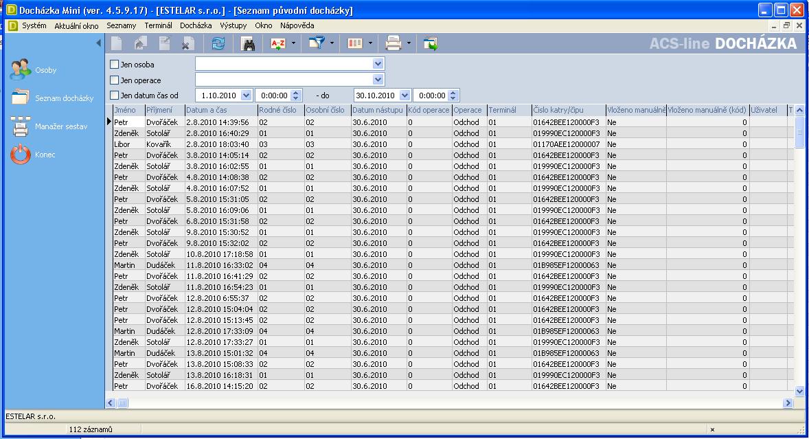 Docházkový software MINI » ACS-line